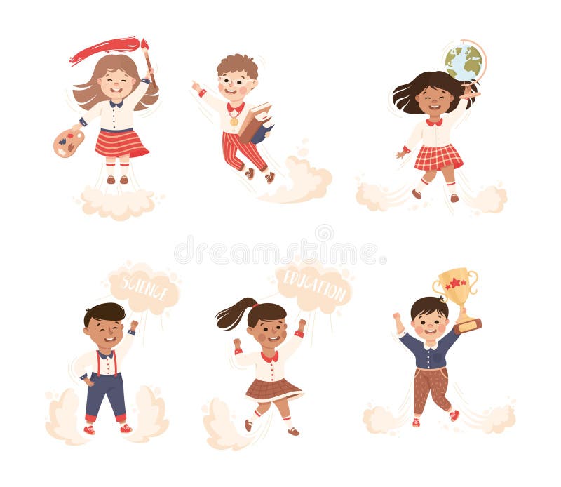 Superhero Kid at School Flying Forward Achieving Goal and Gaining ...