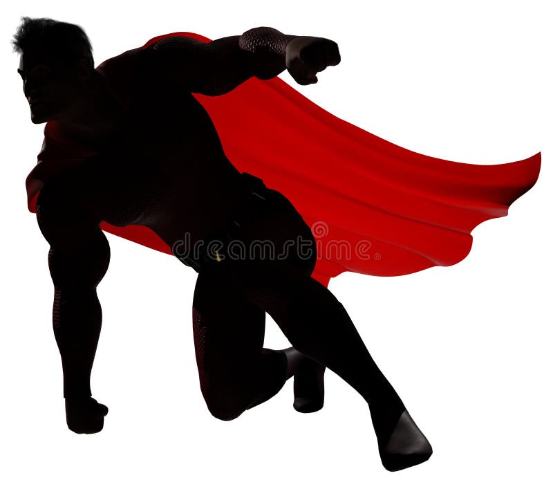 Superhero Landing on White Silhouette 3D Render 2 Stock Illustration ...