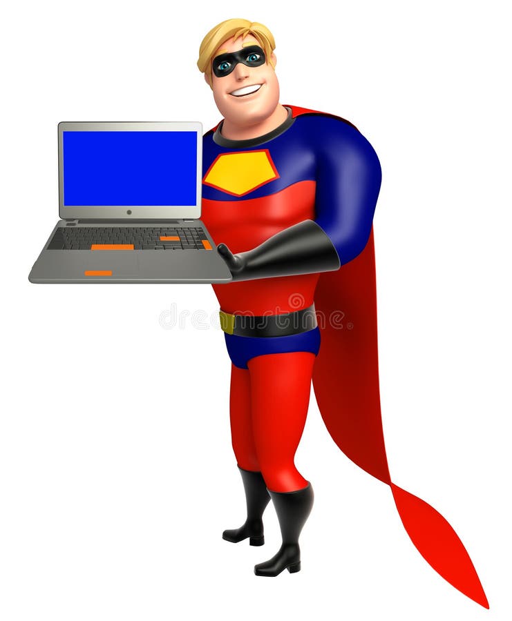 Superhero with Laptop stock illustration. Illustration of future - 77554783