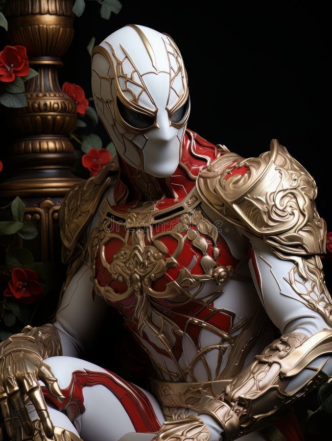 Superhero Man in White Mask with Golden Patterns in the Form of Web. AI ...