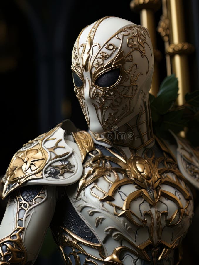 Superhero Man in White Mask with Golden Patterns in the Form of Web. AI ...