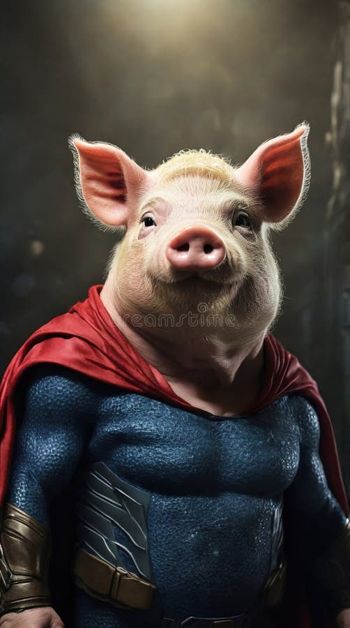 A Superhero Pig Stands Confidently in a Dynamic Pose Stock Photo ...