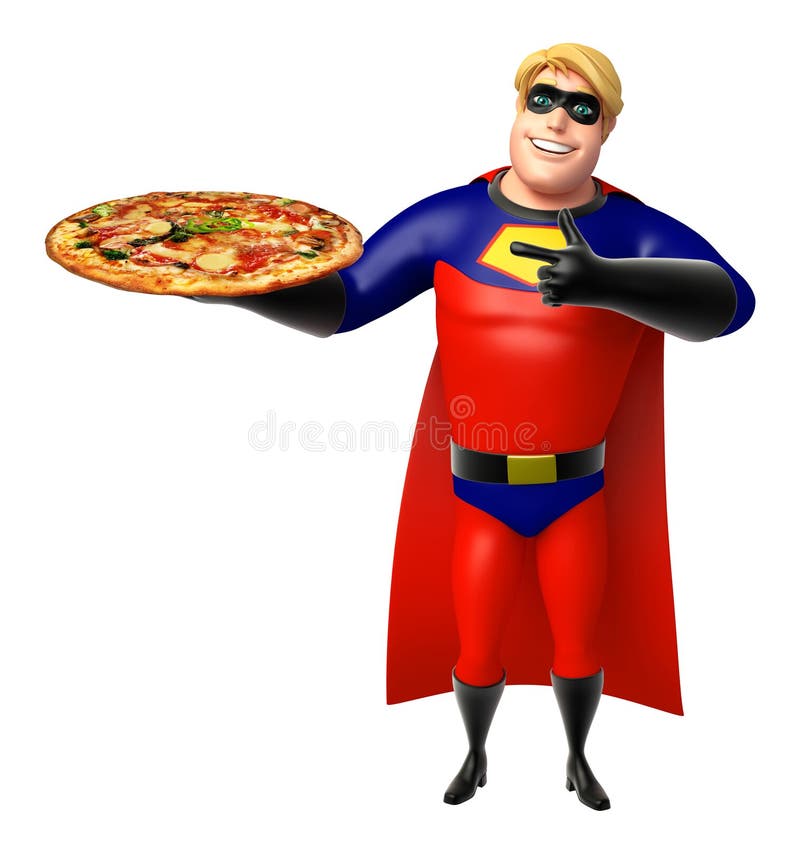 Superhero with Pizza stock illustration. Illustration of fight - 77554144