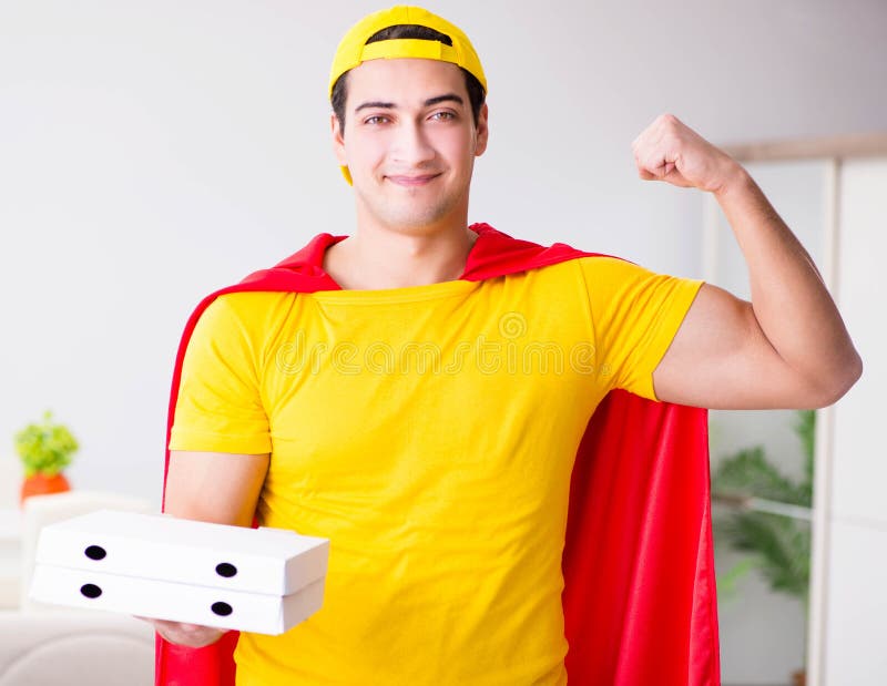 Superhero Pizza Delivery Guy with Red Cover Stock Image - Image of ...