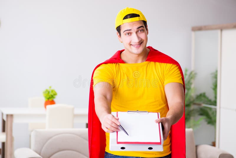 The Superhero Pizza Delivery Guy with Red Cover Stock Image - Image of ...