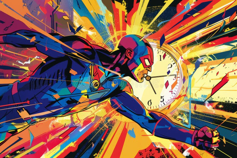 Superhero Racing Time in Comic Style Stock Illustration - Illustration ...