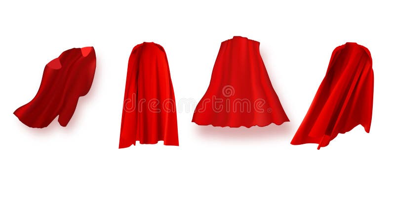 Superhero Red Cape in Different Positions, Front, Side and Back View on ...