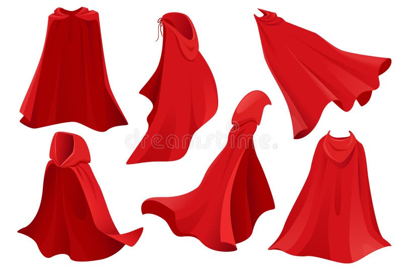Superhero Red Cape Set Graphic Elements in Flat Design. Bundle of ...