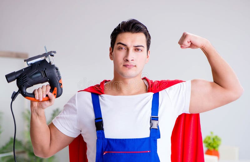 Superhero Repairman with Tools in Repair Concept Stock Photo - Image of ...