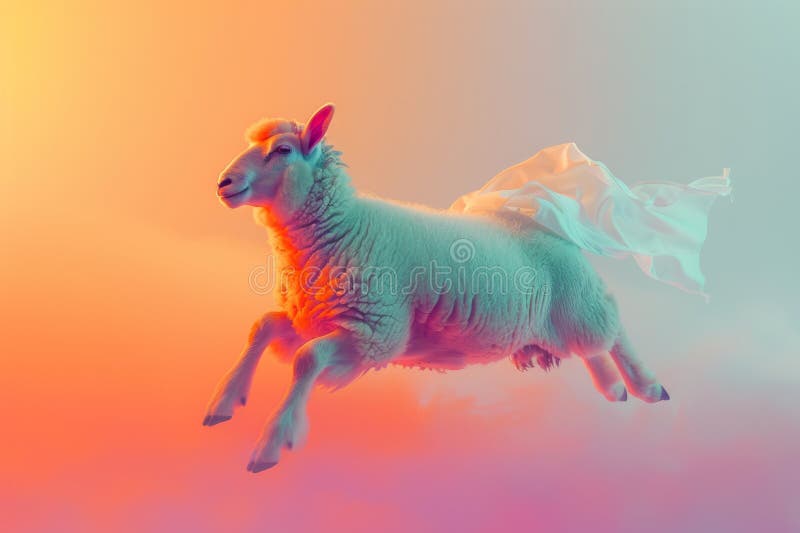 Superhero Sheep Flying on Gradient Pastel Backdrop with Ample Space for ...