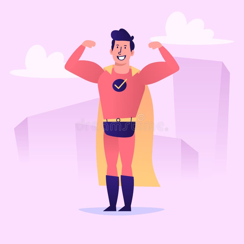 Superhero Shows Muscles and Smiles. Vector Character Stock Vector ...