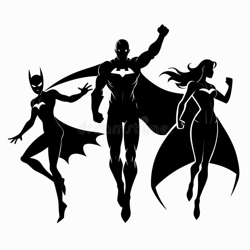 Superhero Silhouettes: a Powerful Trio of Comic Book Heroes Stock ...