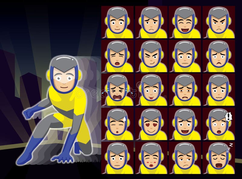 Superhero Speed Boy Cartoon Emotion Faces Vector Illustration Stock ...
