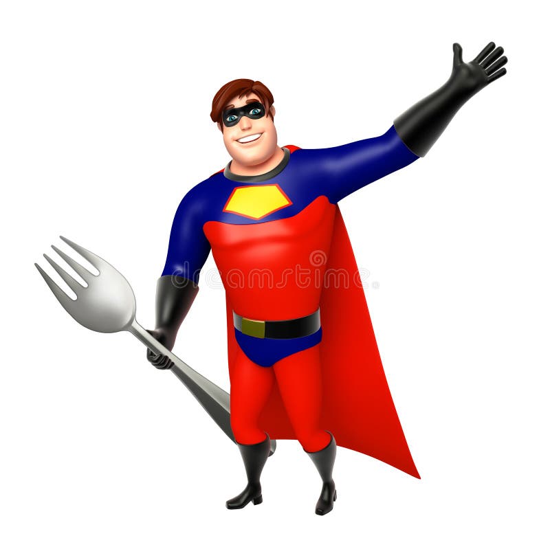 Superhero with Spoon stock illustration. Illustration of healthy - 77490903