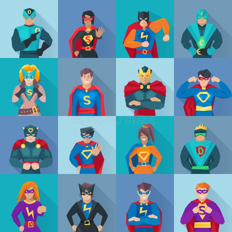 Superhero Square Icons Set Stock Illustrations – 12 Superhero Square ...