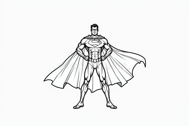 Superhero Standing Pose Line Art Stock Illustration - Illustration of ...
