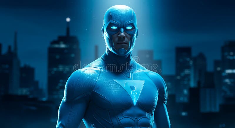 A Superhero Stands in Front of a City Skyline at Night. the Character ...