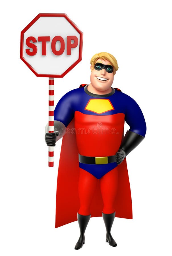 Superhero with Stop sign stock illustration. Illustration of rendered ...