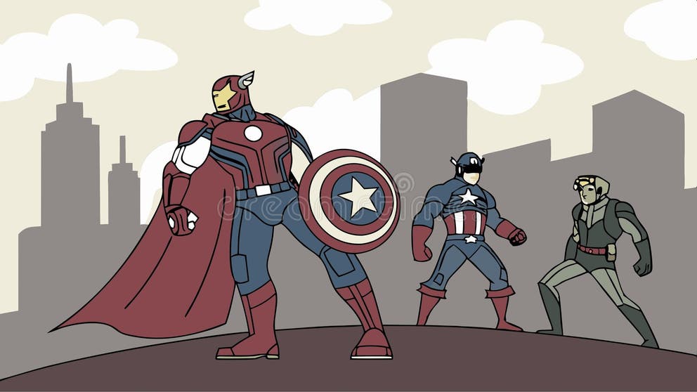 Superhero Team Posing, Comic Book Heroes, Action Group Design Vector ...