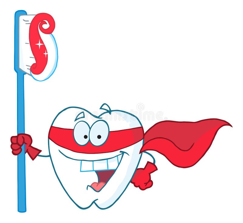 Superhero Tooth with Toothbrush Stock Vector - Illustration of tooth ...