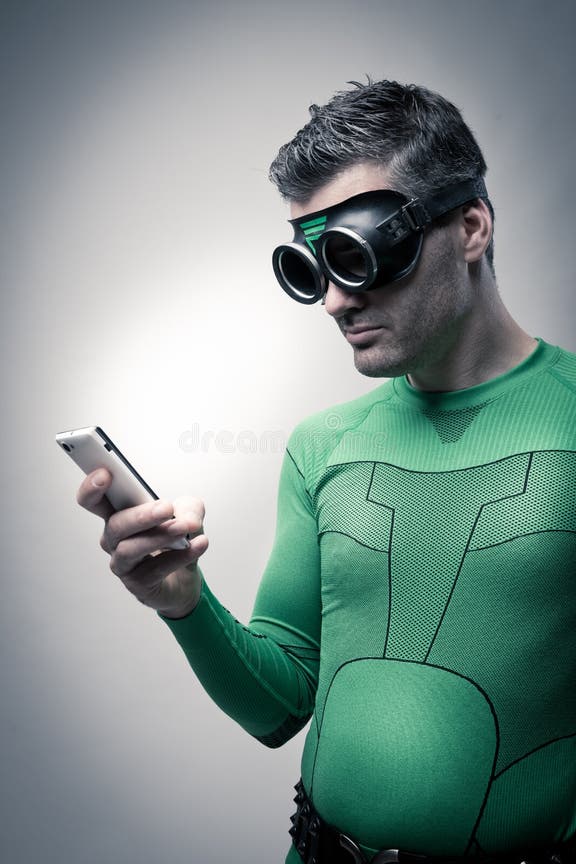 Superhero Using a Smartphone Stock Photo - Image of calling, touching ...