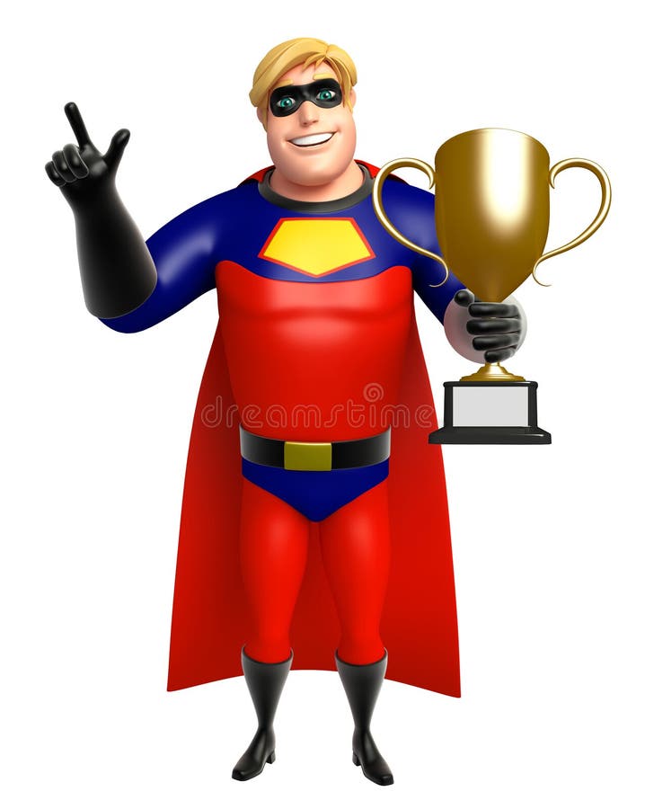 Superhero with Winning cup stock illustration. Illustration of crime ...