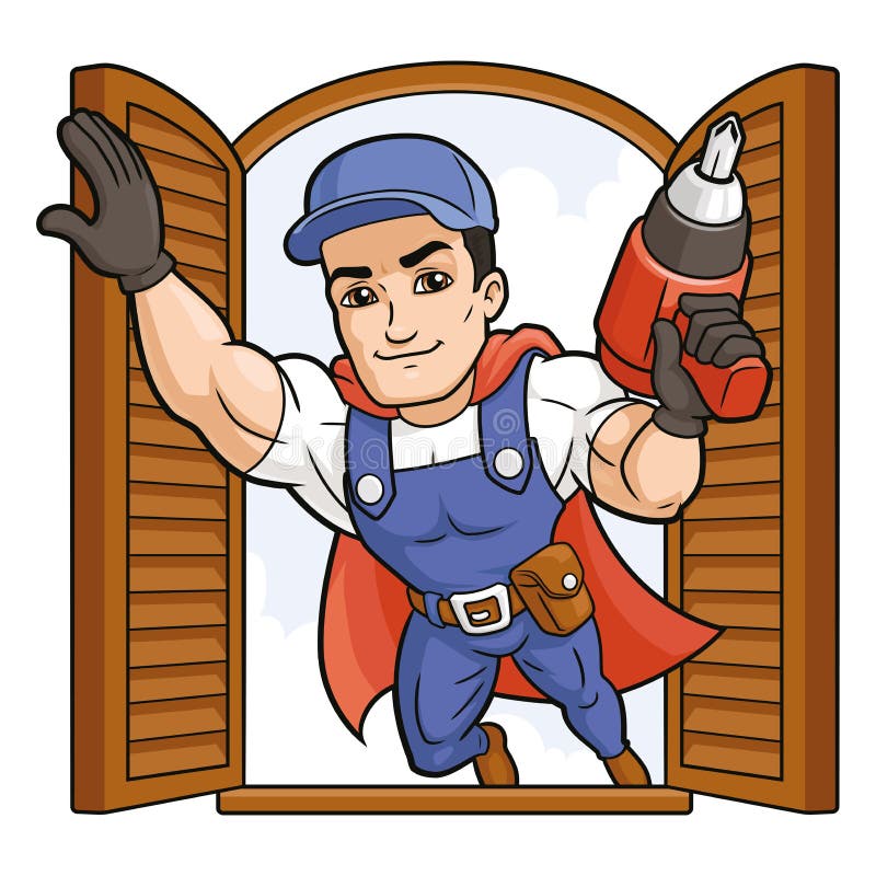 Superhero Worker Flying into a Window Stock Vector - Illustration of ...