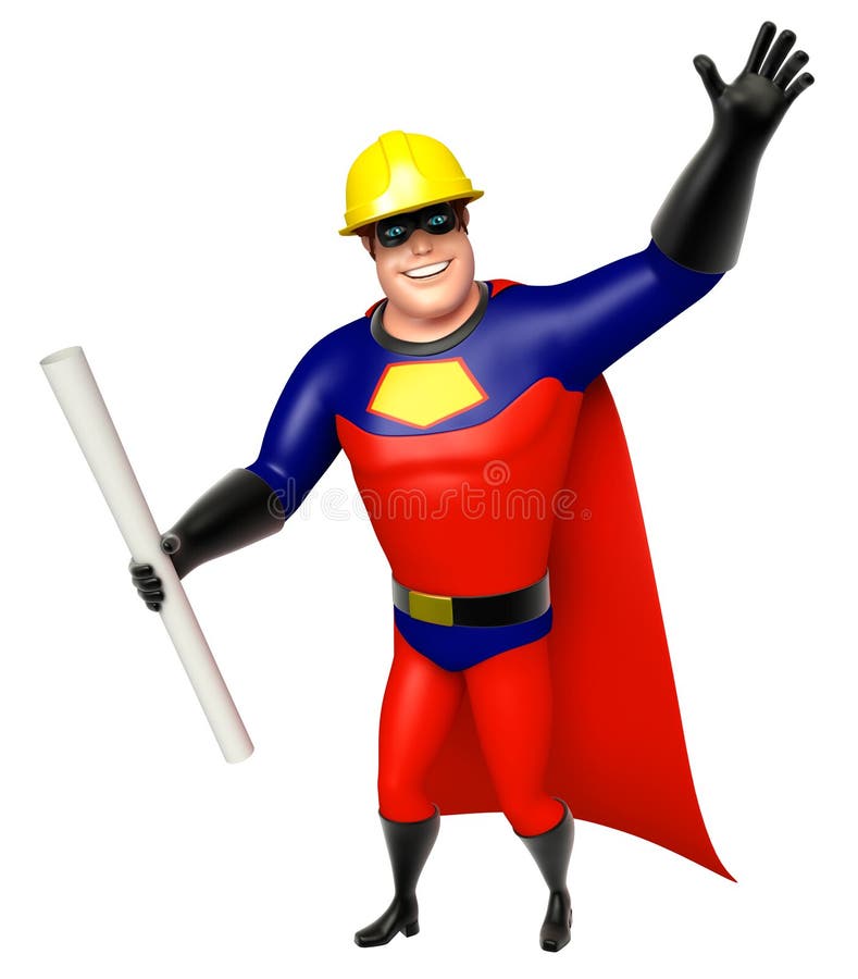 Superhero with Worker hat stock illustration. Illustration of science ...