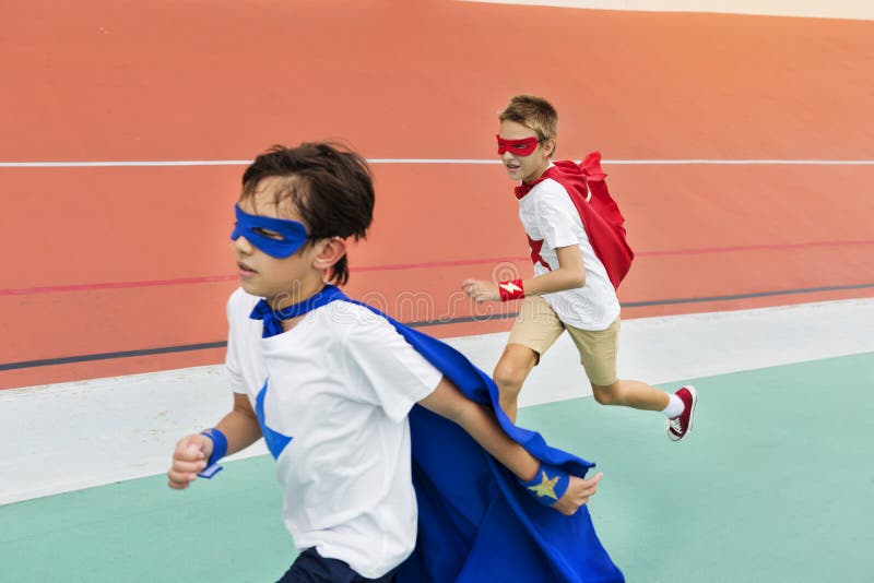 Superheroes Boys Running Competition Exercise Concept Stock Photo ...