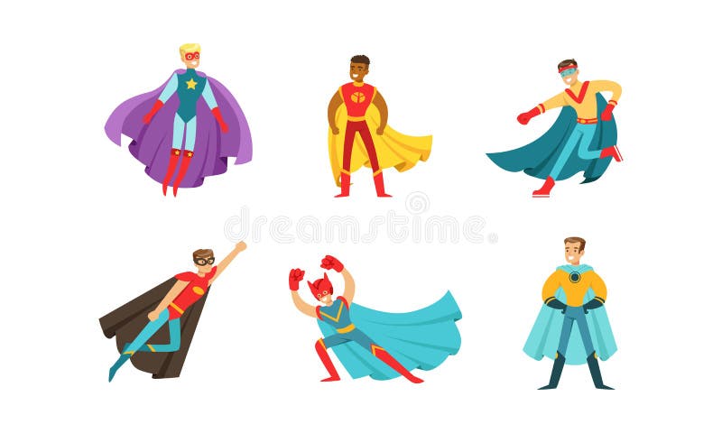 Superheroes Characters in Different Poses Vector Set Stock Vector ...