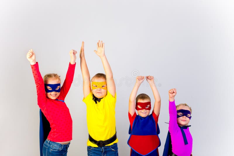 Superheroes kids friends stock image. Image of happiness - 105643701