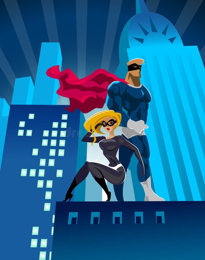 Superheroes on a Skyscraper Roof Stock Vector - Illustration of ...