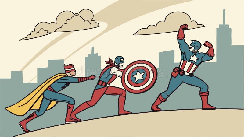 Superheroes Teamwork Action, Comic Book Heroes United. Vector Design ...
