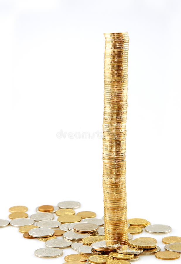 Superhigh stack of coins stock photo. Image of economy - 76590938