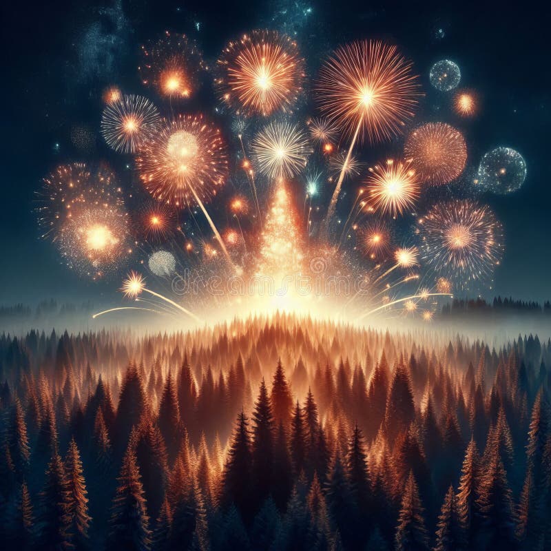 Superimposed Fireworks and Forest â€“ Fireworks Overlayed on a D Stock ...