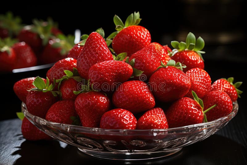 Superior View of Fresh Red Strawberries Inside and Out of the Plate in ...