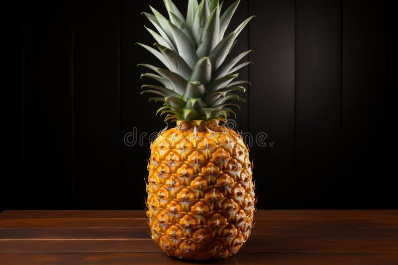 Superior View of Pineapple on the Right Side and Wooden Bottom with Co ...