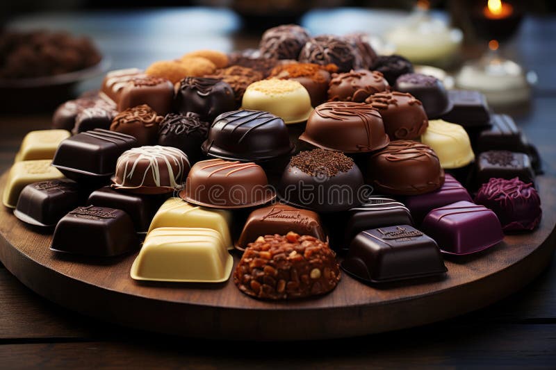 Variety Chocolate Pralines Top View. Generative AI Stock Illustration ...