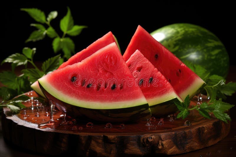 Superior View of Watermelon Half with a Whole on Woo Stock Illustration ...