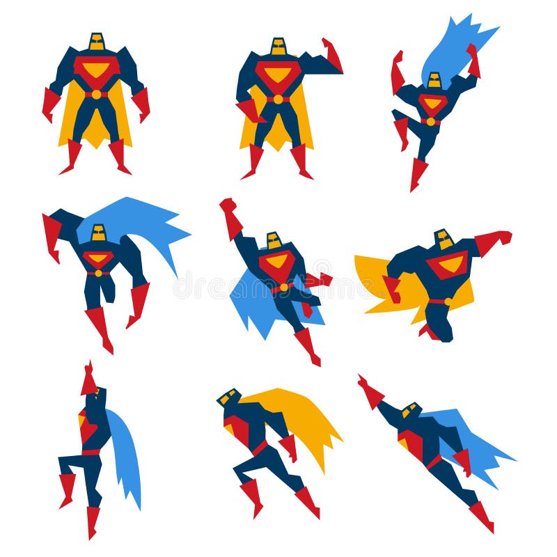 Superman Poses Set Vector Illustration Stock Vector - Illustration of ...