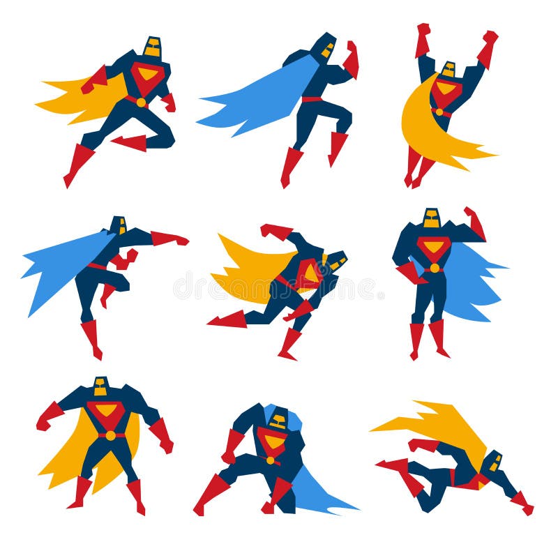 Superman Poses Set Vector Illustration Stock Vector - Illustration of ...