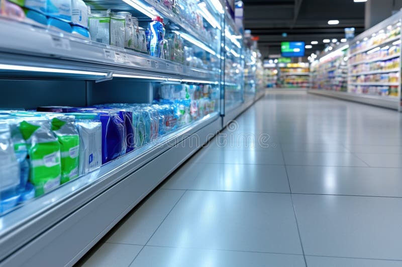 Supermarket Aisle with Goods on the Store, Blurred in Motion Stock ...