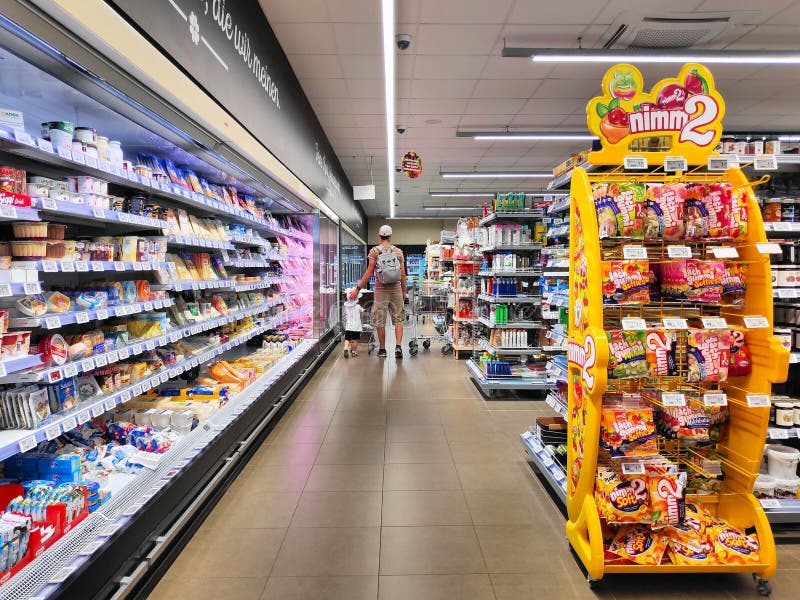 Supermarket in Austria editorial photography. Image of fridge - 283285372
