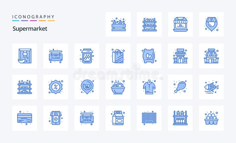 25 Supermarket Blue Icon Pack Stock Vector - Illustration of ...