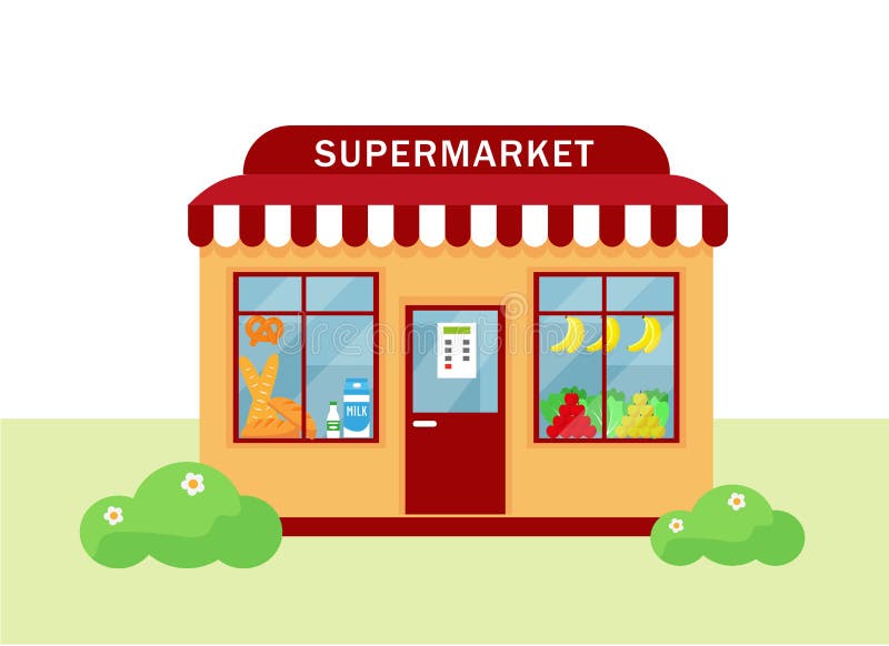 Supermarket Building Exterior on White Background. Stock Vector ...