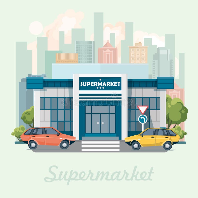 Supermarket Building Vector Illustration in Flat Design. Stock Vector ...