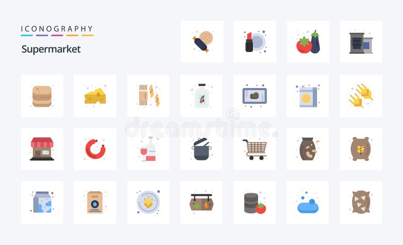 25 Supermarket Flat Color Icon Pack Stock Vector - Illustration of ...