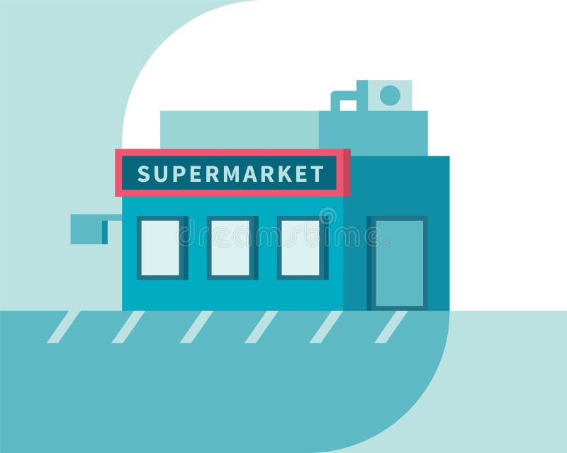 Supermarket Front View. Market Shop Building. Flat Vector Illustration ...