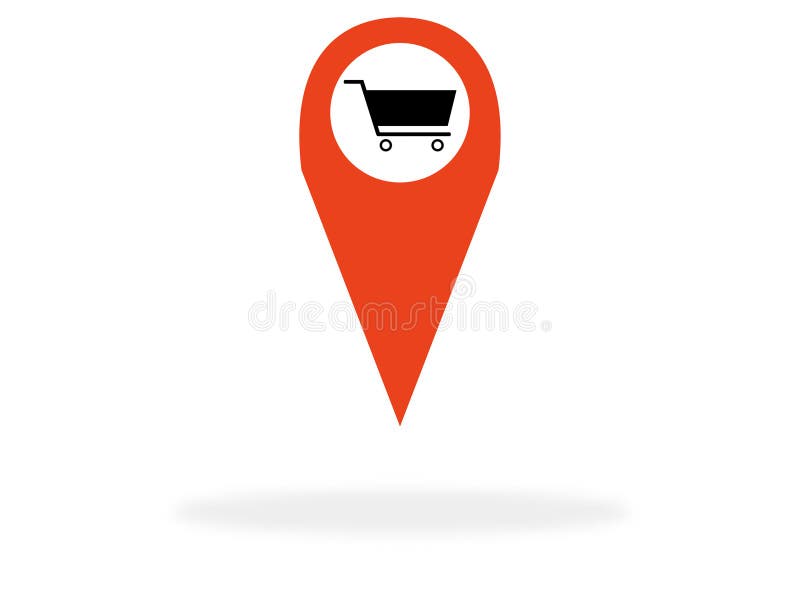 Supermarket Icon on Red Marker Symbol with Shadow Stock Illustration ...