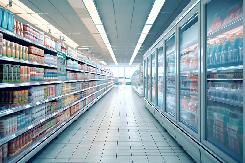 Supermarket Interior with Shelves Full of Food Products, 3d Render ...
